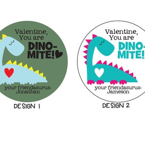 Personalized Valentine Sticker, Dinosaur Valentines Day Treat Bag Label ...