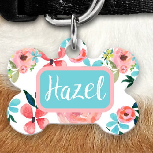 Personalized Dog Tag Floral Dog Tag Girl Dog Tag Flower Dog - Etsy