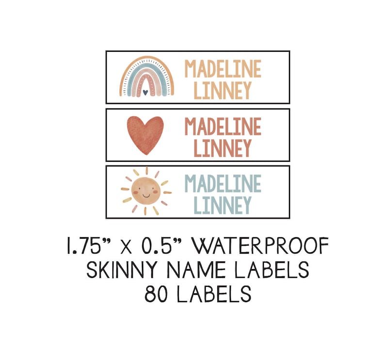 Name Labels Variety Pack Rainbow Hearts Name Labels Skinny - Etsy