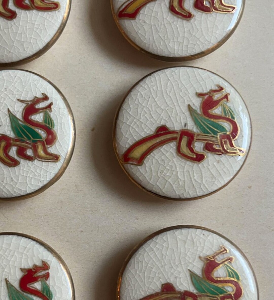 Vintage, Handpainted Satsuma Dragon Button - Etsy