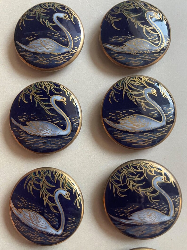 Vintage, Handpainted Satsuma Swan Button - Etsy