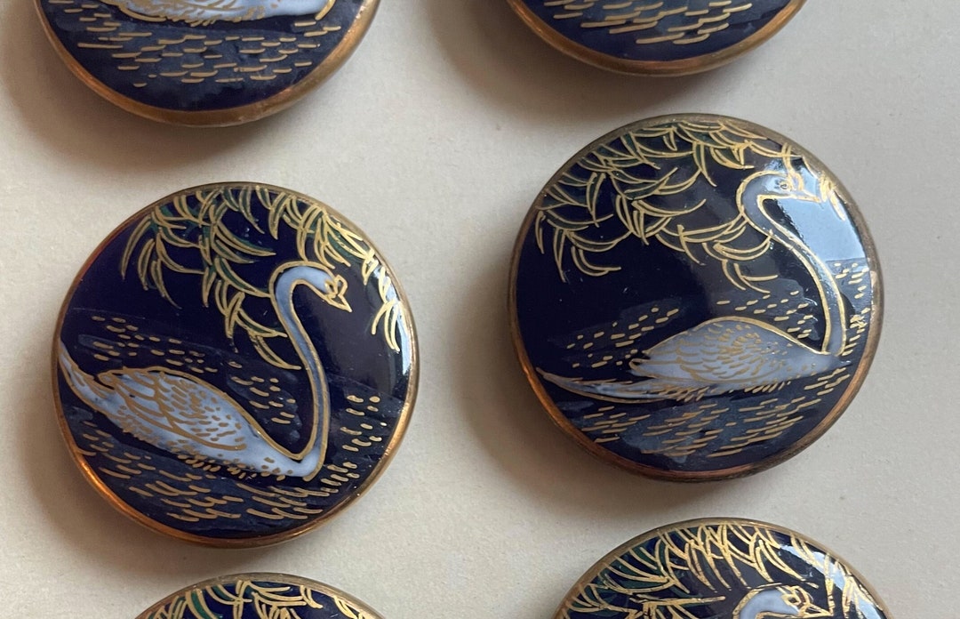Vintage, Handpainted Satsuma Swan Button - Etsy
