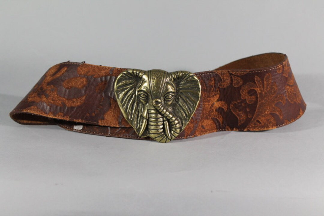 Elephant Statement Sized Buckle and Embossed Leather Belt - Etsy