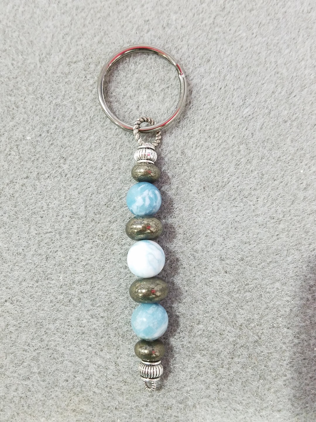 Larimar Quartz and Iron Pyrite Keychain - Etsy