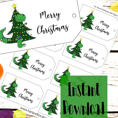 Dino-mite Christmas Gift Tags. Printable Dinosaur Christmas | Etsy