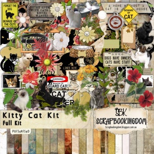 Digital Scrapbook Kit for Pets, Cat Theme Kitty Cat Kit Embellishments ...