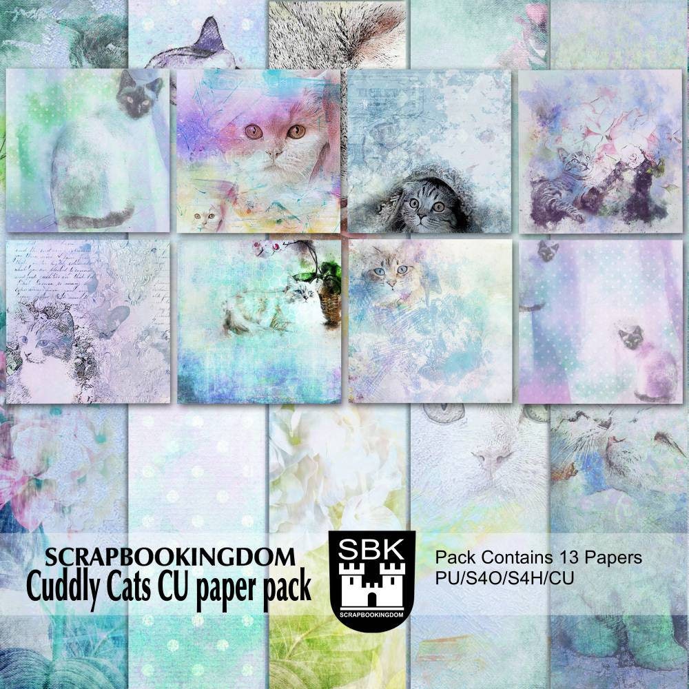 Cat theme Digital scrapbook Papers CUDDLY CATS 13 papers all | Etsy