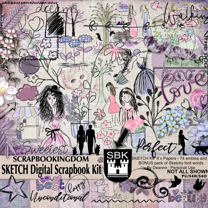 SKETCH Digital Scrapbook Kit Scrapbooking Papers 12x12 and - Etsy