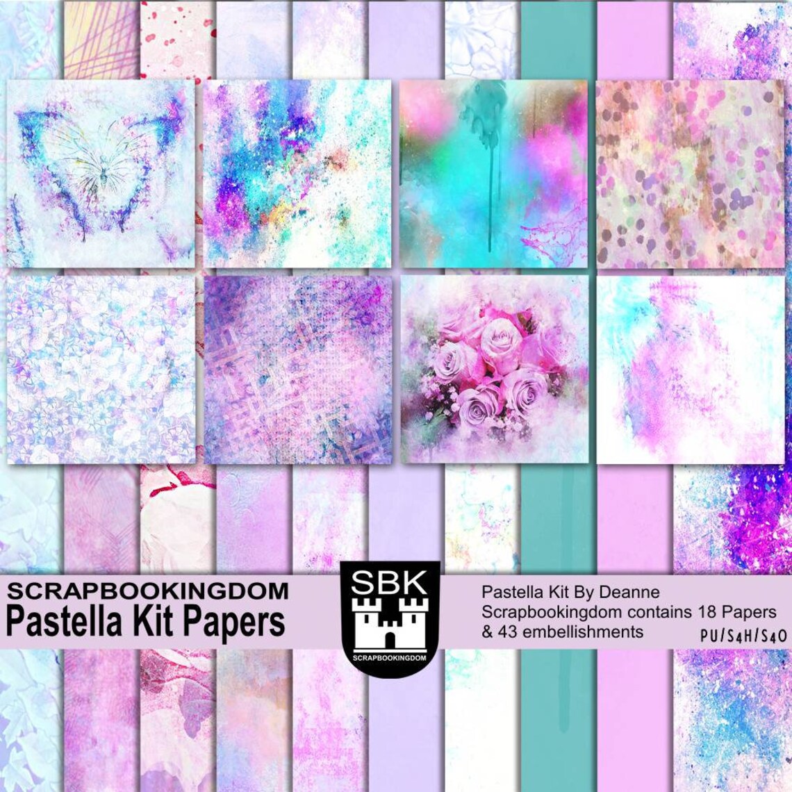 Pastella Digital Scrapbooking Kit Flowers Plus Premade Floral Frame ...