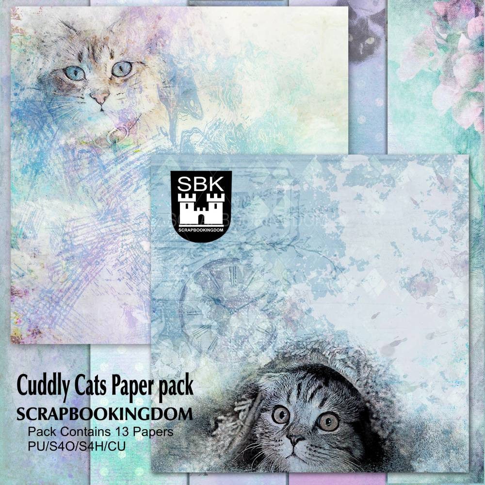 Cat theme Digital scrapbook Papers CUDDLY CATS 13 papers all | Etsy
