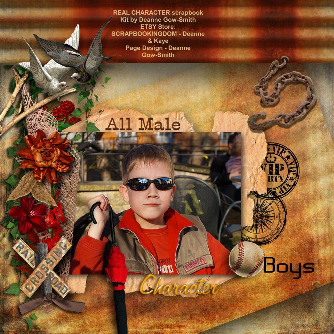 Masculine Theme Scrapbook Kit "real Character" Grunge Rusty Corrugated ...