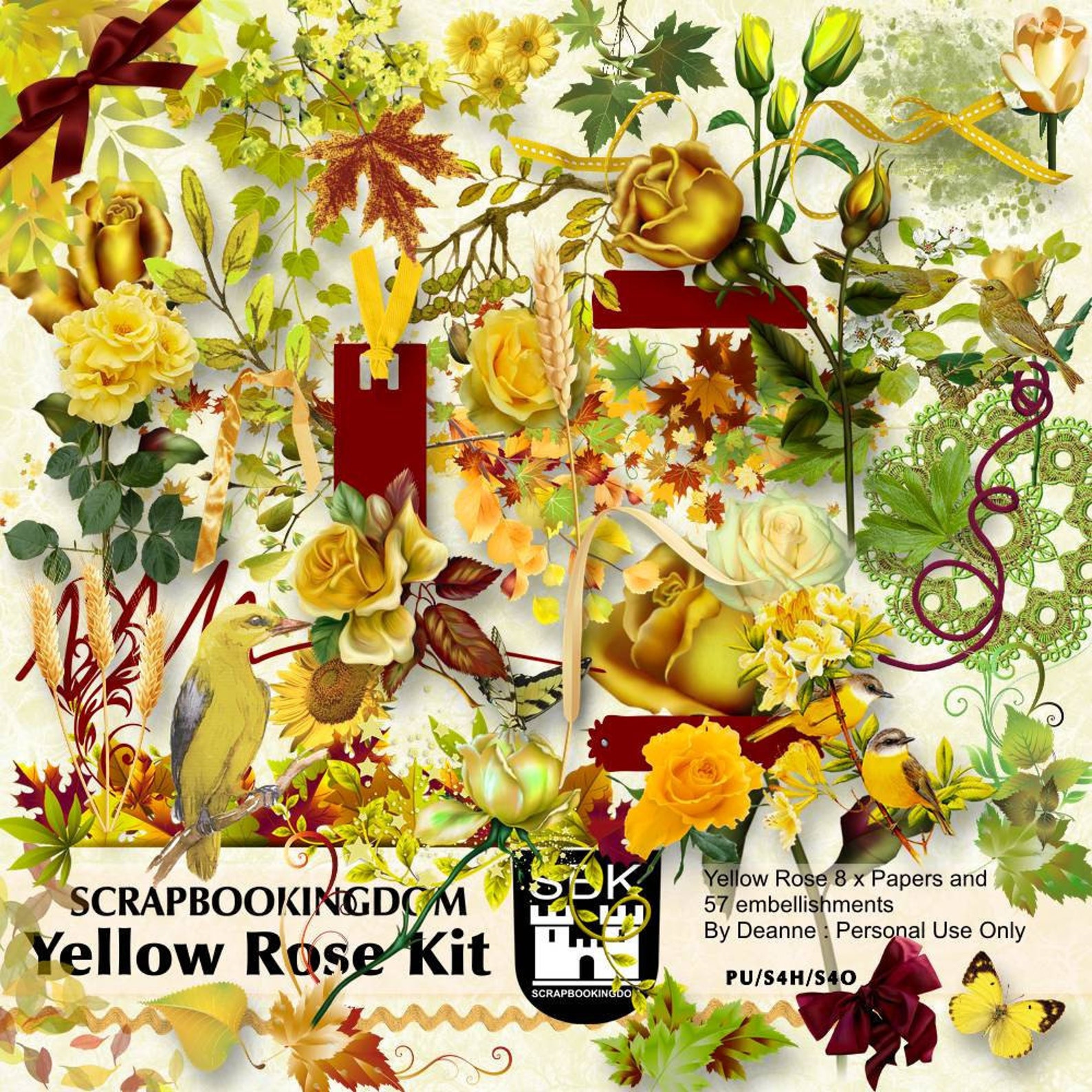 Yellow Rose Digital Scrapbooking Kit Stunning Yellow Roses | Etsy