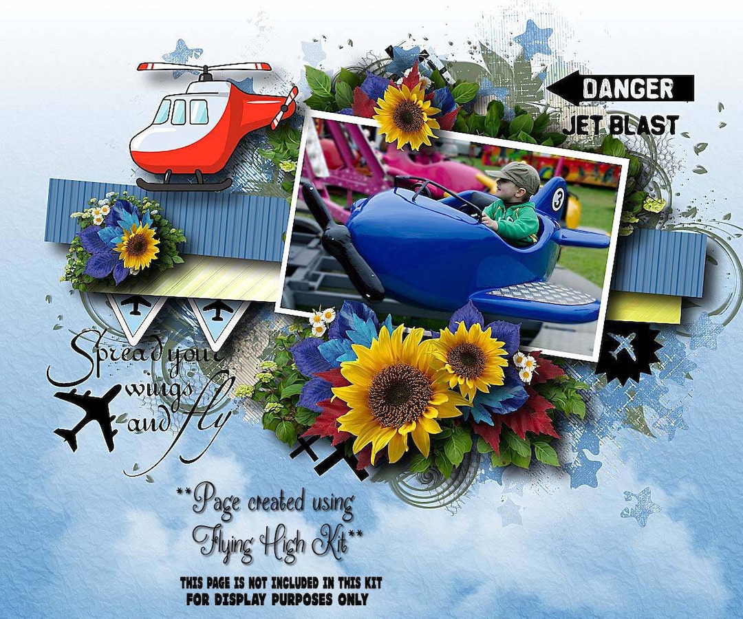 Flying Theme Digital Scrapbook Kit With Planes : FLYING HIGH Kit. 20 X ...