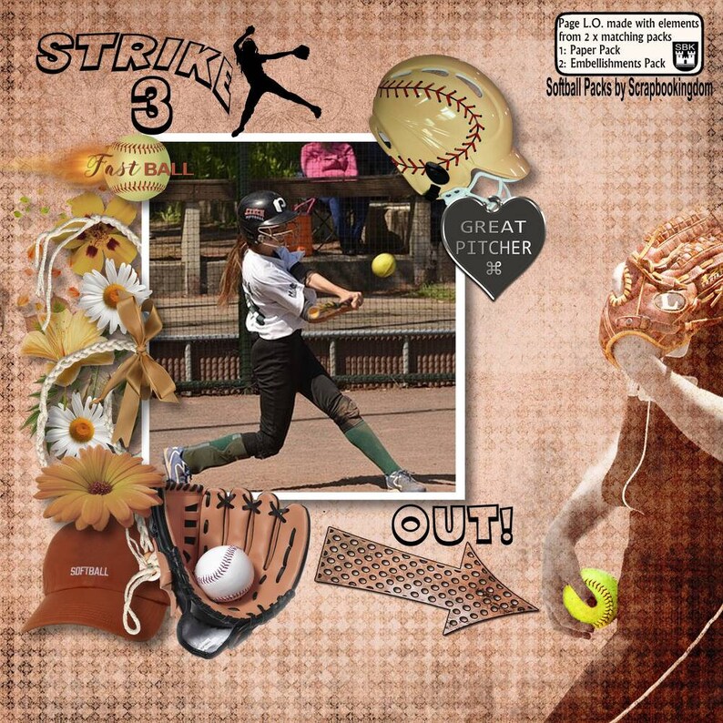 Softball Digital Scrapbooking Kit - Papers and Embellishments, Love the ...