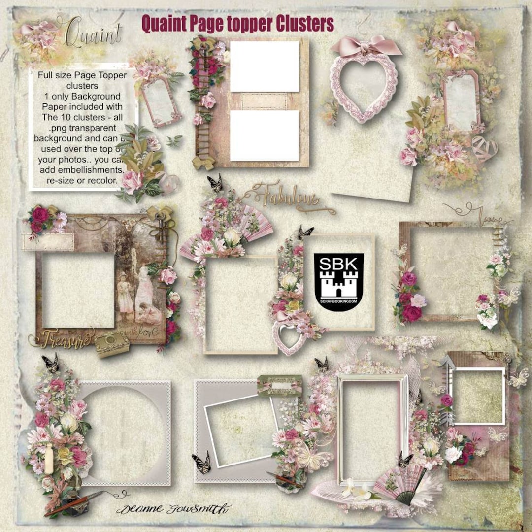 Page Topper Scrapbooking Clusters "quaint" 10 Full Page Size Pre Set ...