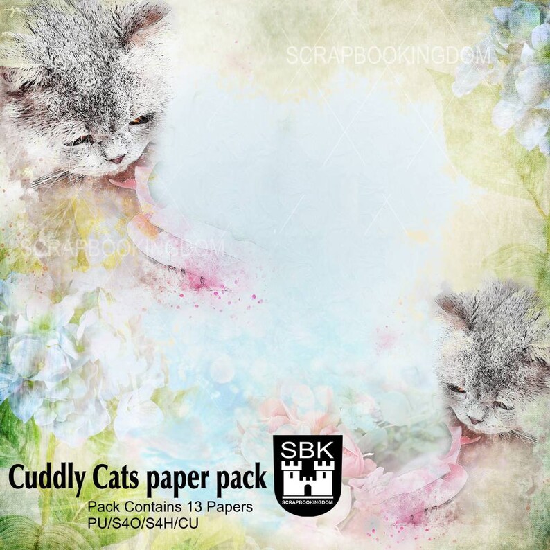 Cat Theme Digital Scrapbook Papers CUDDLY CATS 13 Papers All - Etsy