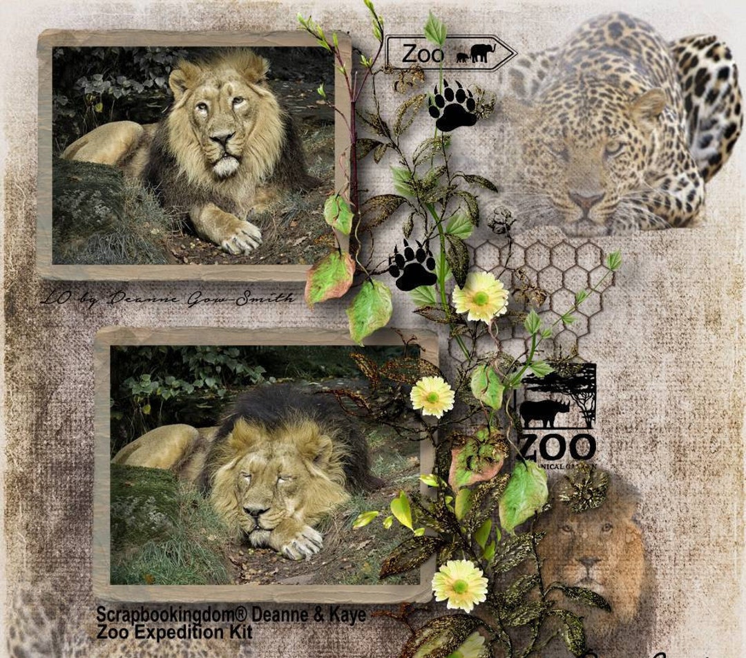 Digital Scrapbook Kit -ZOO EXPEDITION- African Elephant, Lion, Tiger ...