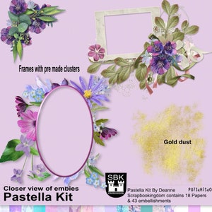Pastella Digital Scrapbooking Kit Flowers Plus Premade Floral Frame ...