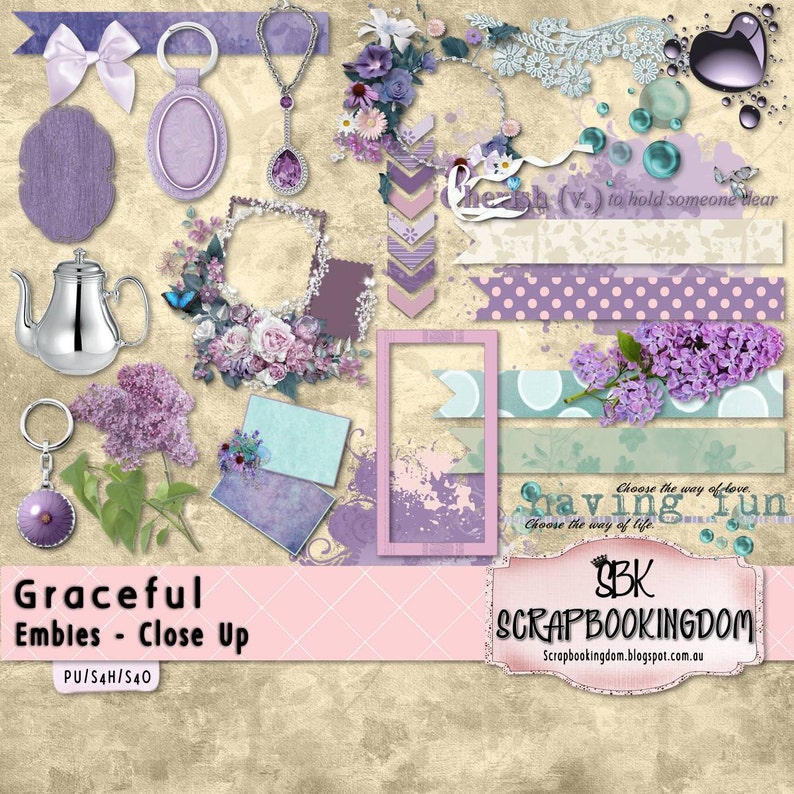Digital Scrapbooking Kit GRACEFUL Embellishments and Papers - Etsy