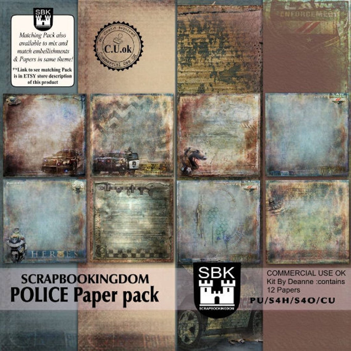 POLICE Digital Scrapbook Kit. 76 Digital Clipart Embellishments - Theme ...