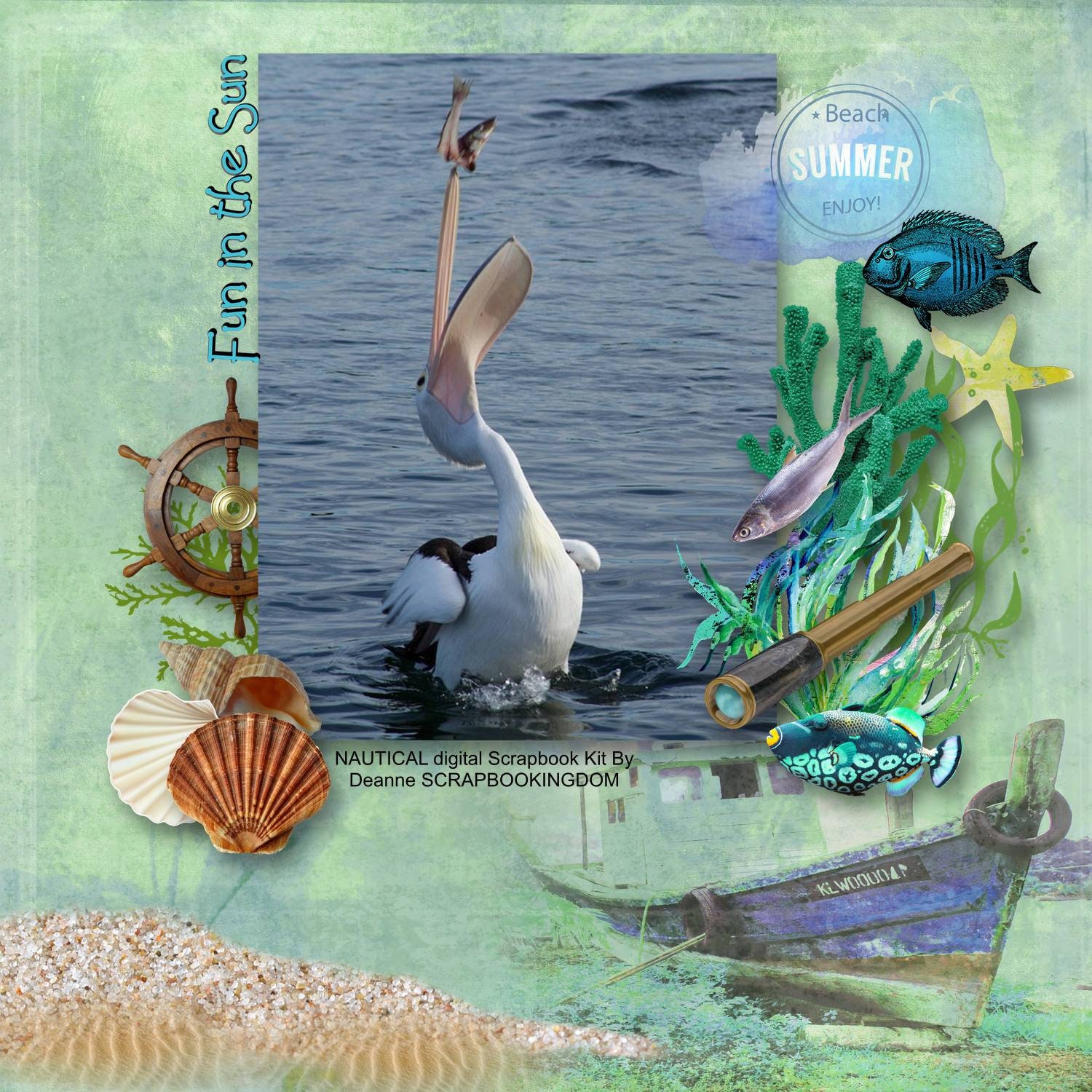 NAUTICAL digital Scrapbook Kit Boating fishing shells sand | Etsy