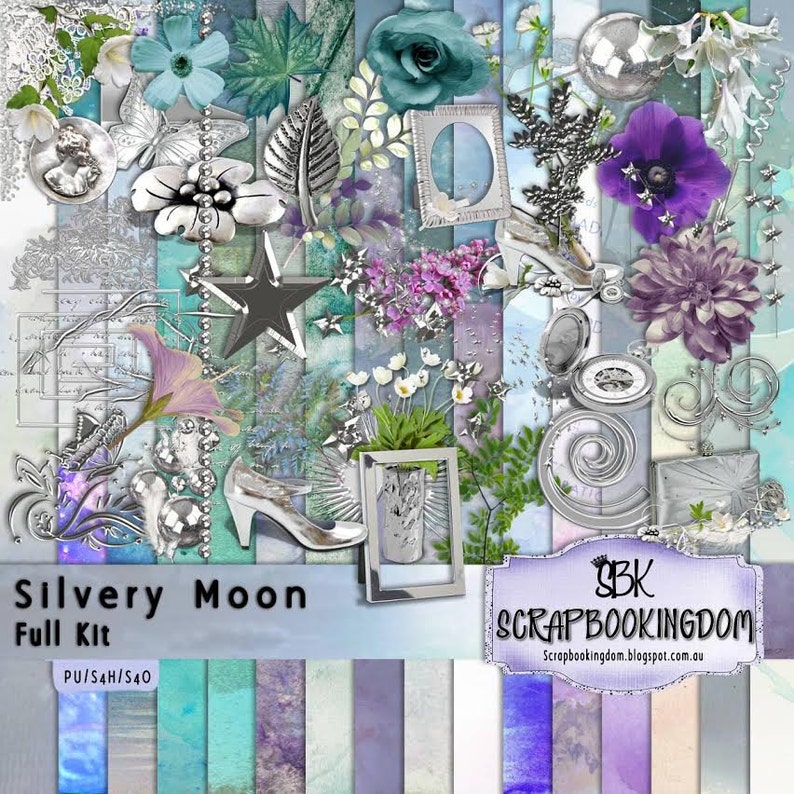 Silvery Moon Scrapbooking Kit Metalic Silver Embellishments Delicate ...