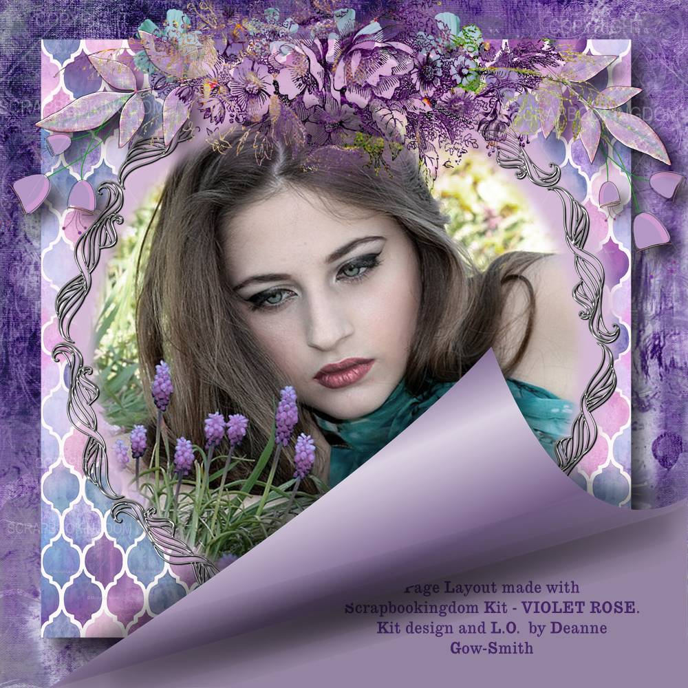 VIOLET ROSE Digital Scrapbook Kit Turned Page Corners, Hearts, Flowers ...