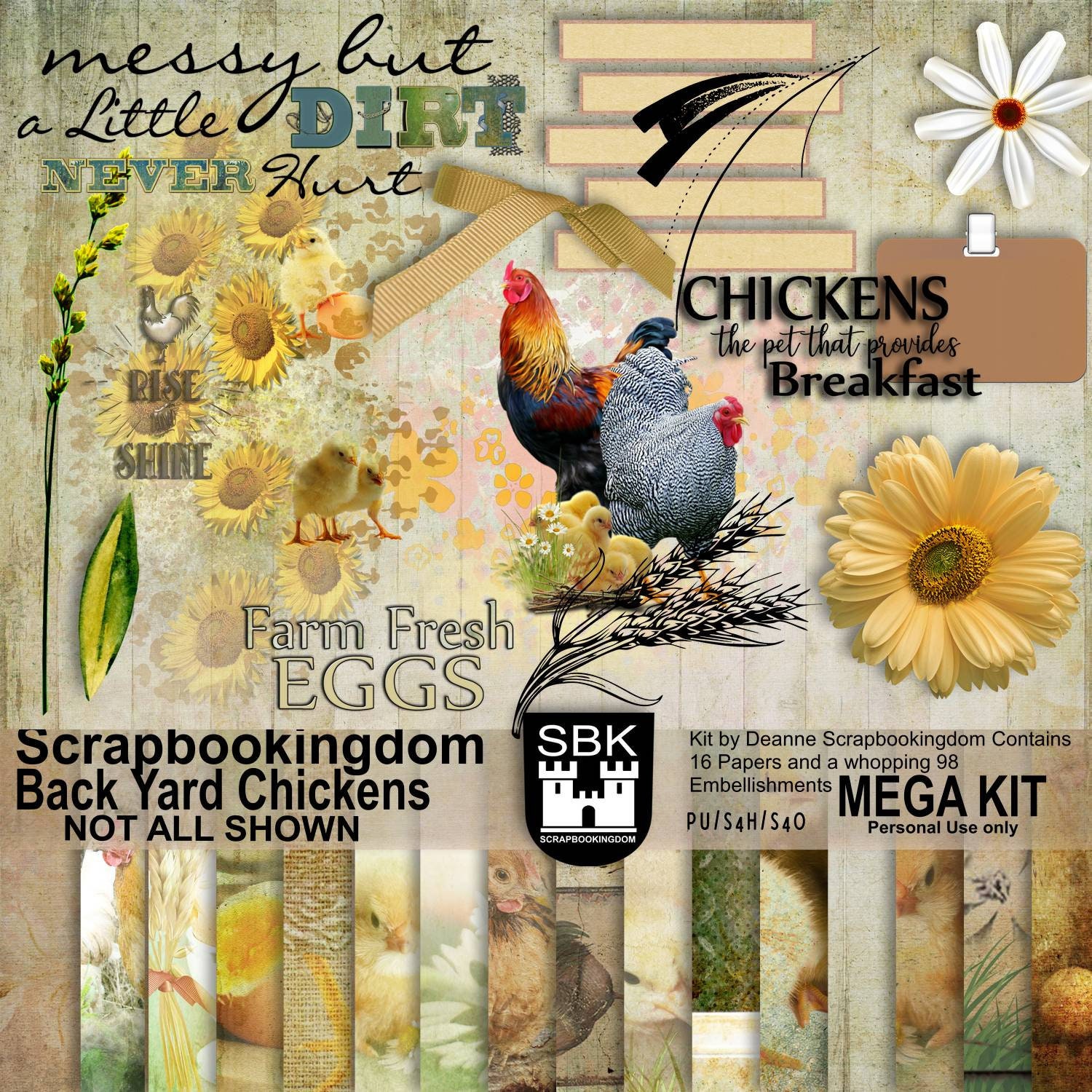 Back Yard Chickens Digital Scrapbook Kit- Mega Size With 98 ...