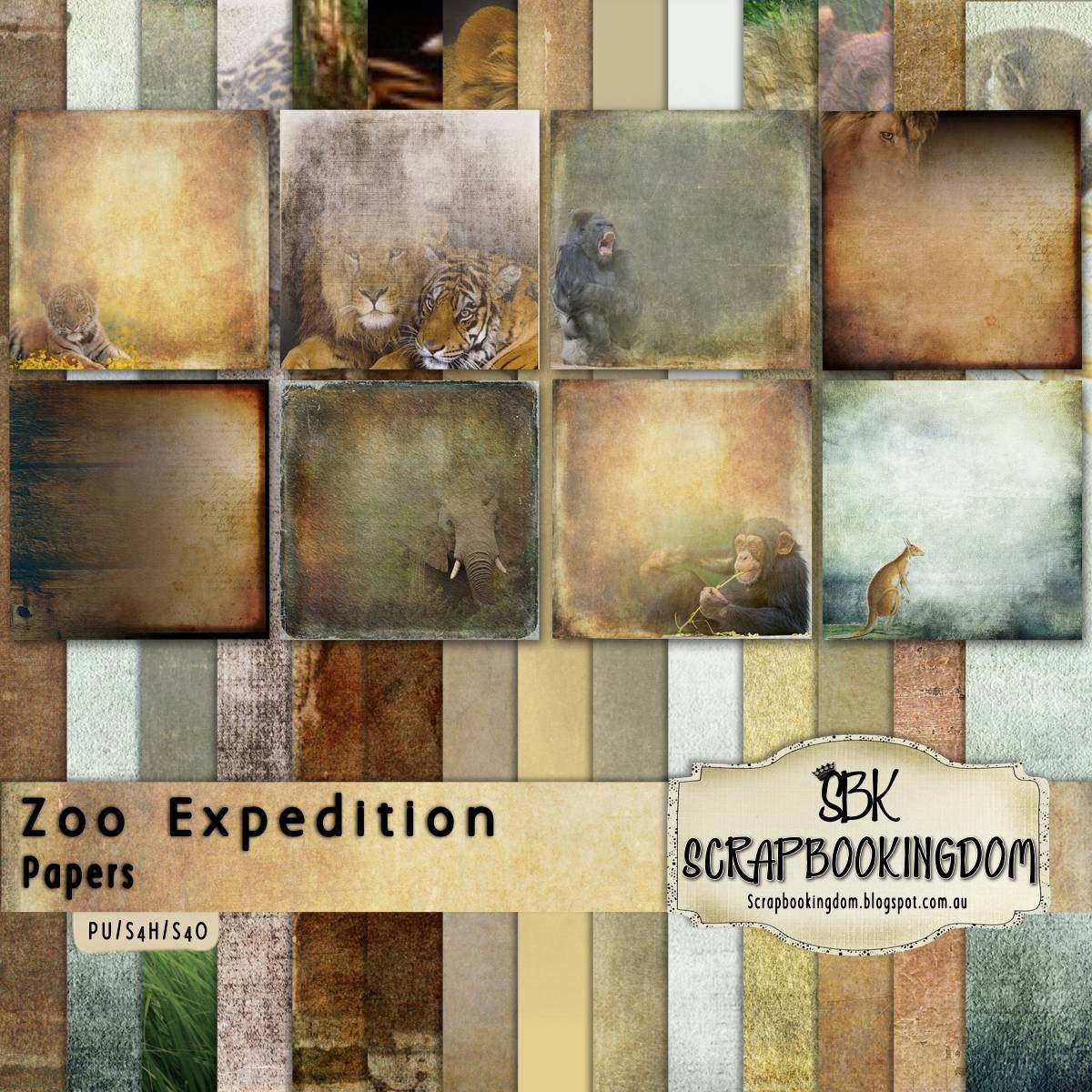 Digital Scrapbook Kit -ZOO EXPEDITION- African Elephant, Lion, Tiger ...
