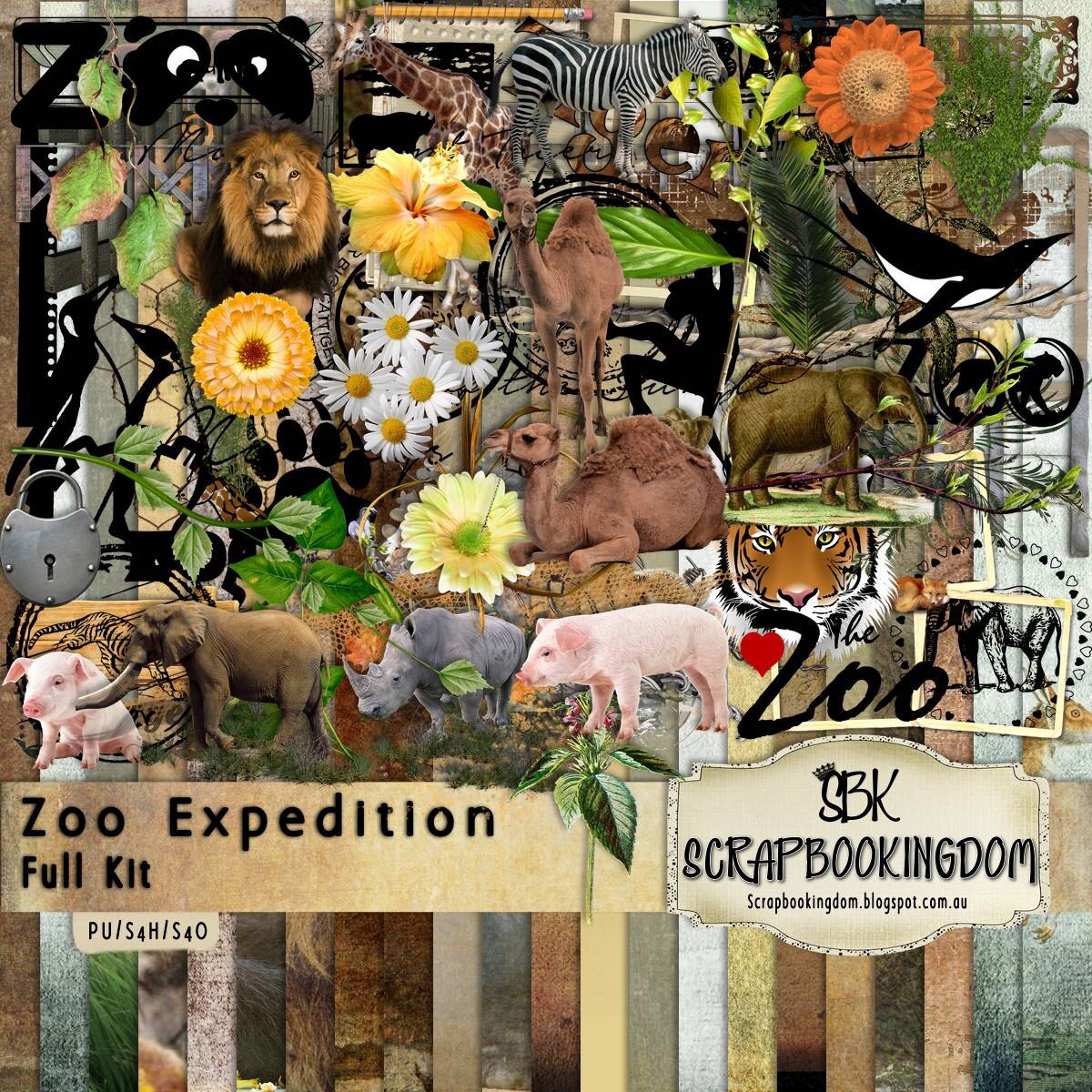 Digital Scrapbook Kit -ZOO EXPEDITION- African Elephant, Lion, Tiger ...