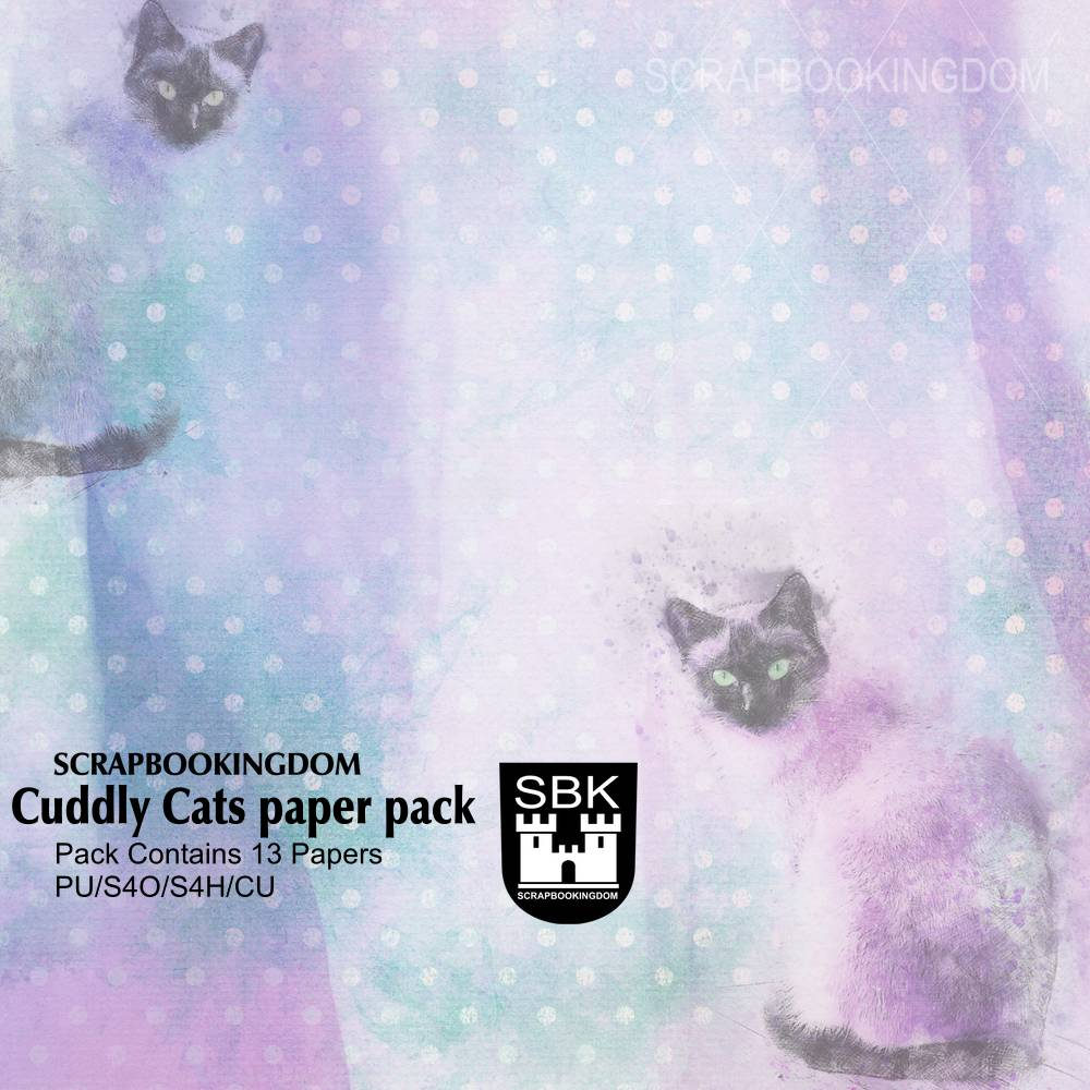 Cat theme Digital scrapbook Papers CUDDLY CATS 13 papers all | Etsy