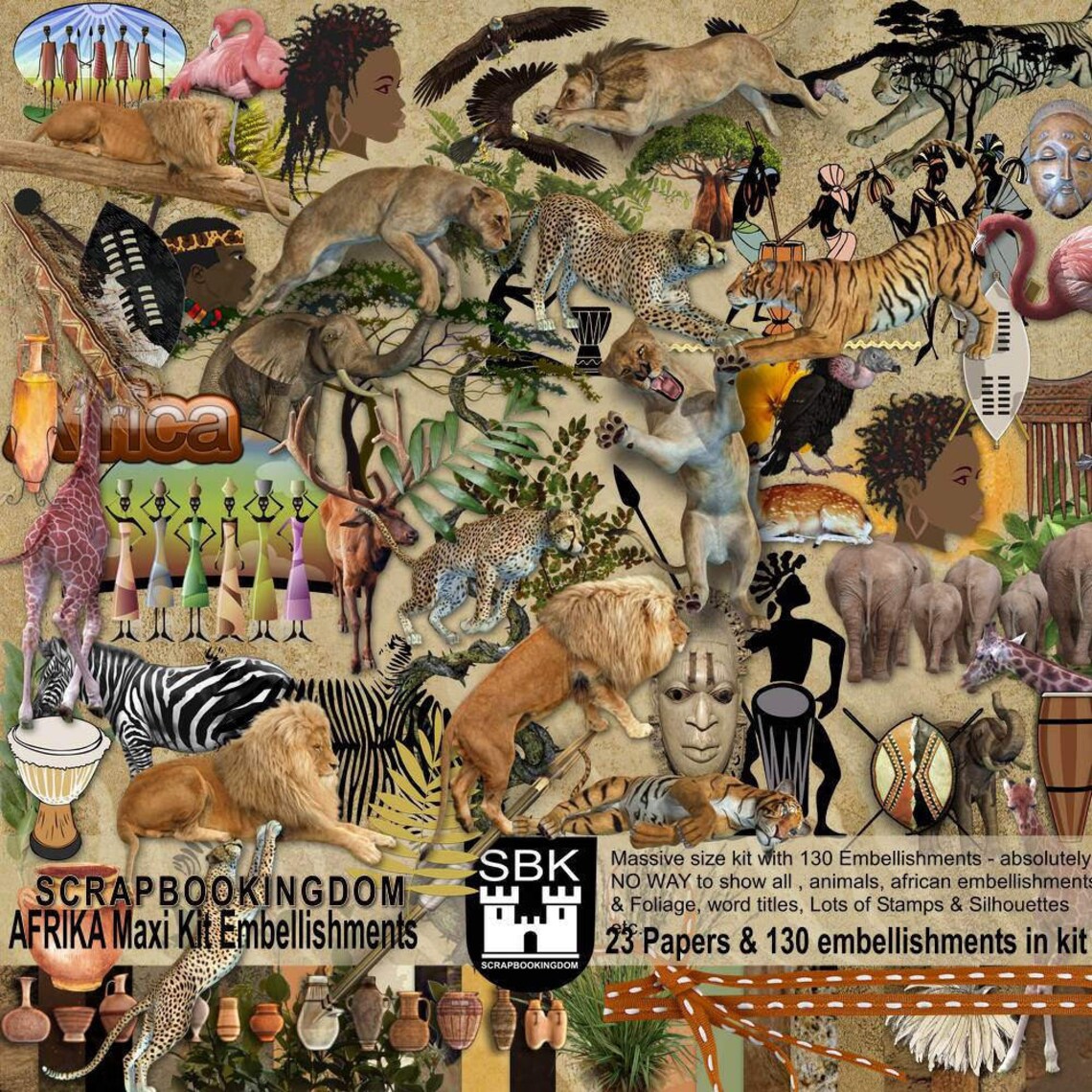 AFRIKA Digital scrapbook kit African theme Animals and | Etsy