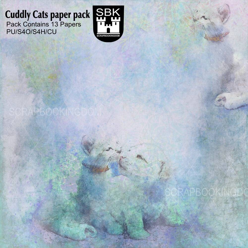 Cat theme Digital scrapbook Papers CUDDLY CATS 13 papers all | Etsy