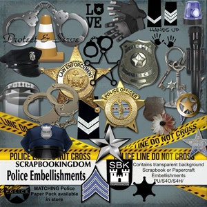 POLICE Digital Scrapbook Kit. 76 Digital Clipart Embellishments - Theme ...