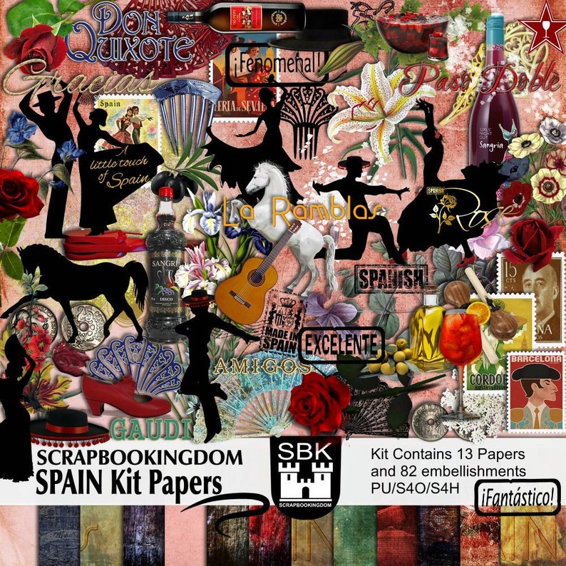 SPAIN Scrapbook Kit : Spanish Theme Andelusion Barcelona | Etsy