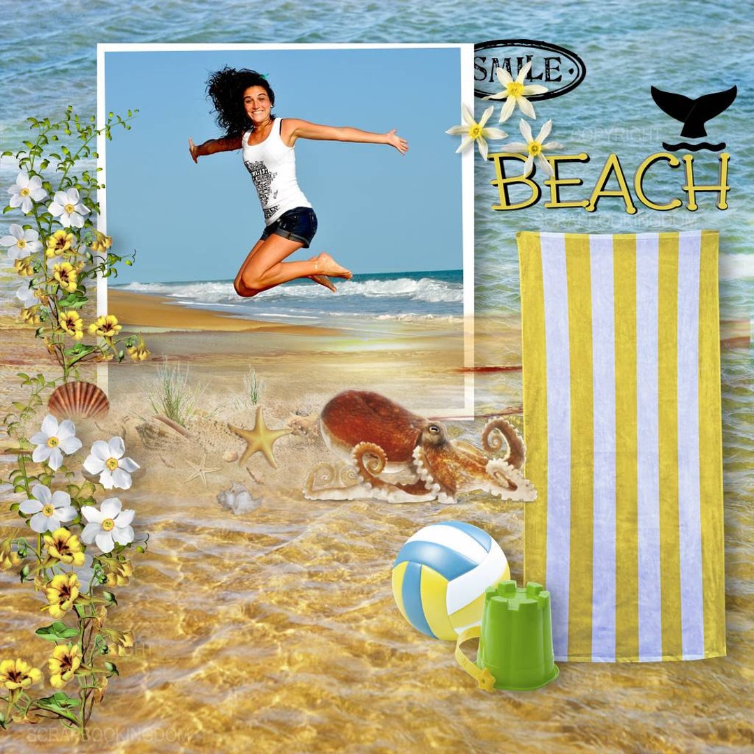 BEACH SCENE Summer Time and Water Fun in the Sand and on the Beach ...