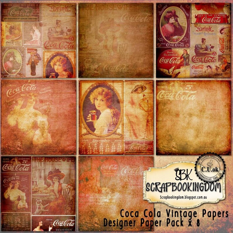 Coca Cola Vintage Papers Commercial Use Ok. Digital Scrapbooking Papers ...
