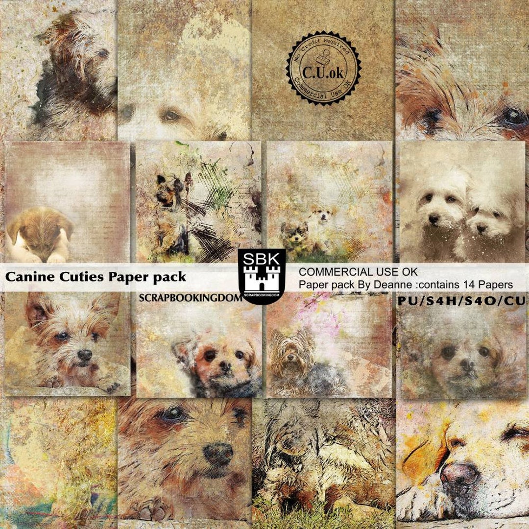 Scrapbooking Digital Papers Dog Theme CANINE CUTIES Scrapbook Paper ...