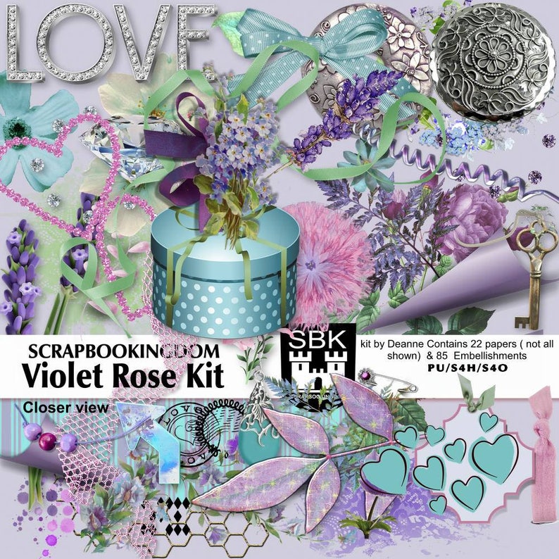 VIOLET ROSE Digital Scrapbook Kit Turned Page Corners Hearts - Etsy