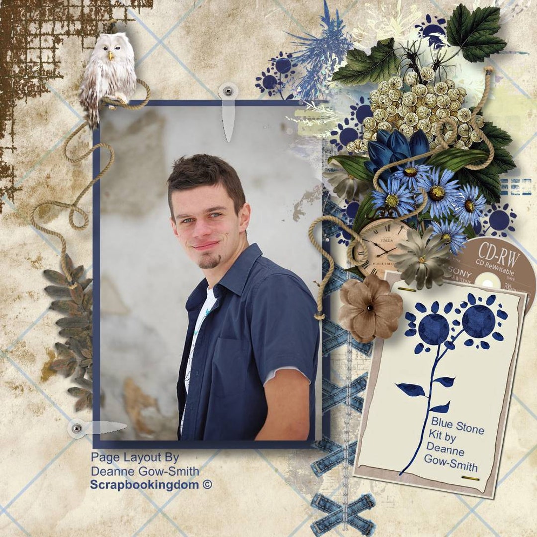STONE WASHED Digital Scrapbook Kit Blues and Beige Stone Colours Great ...