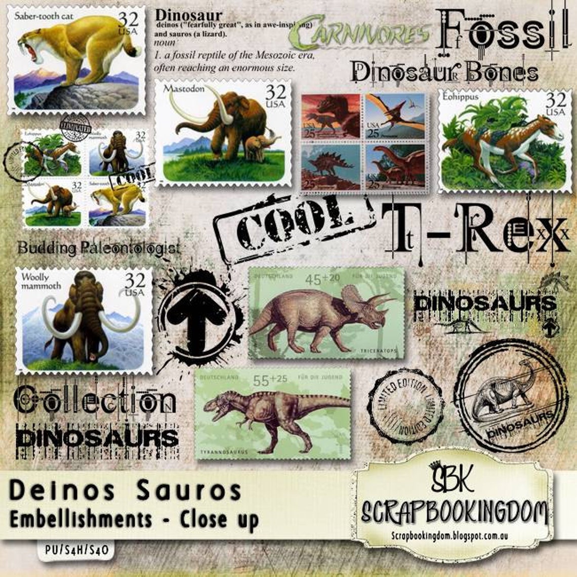 Dinosaur Scrapbook Kit - Realistic Dinosaur Embellishments (59) and ...