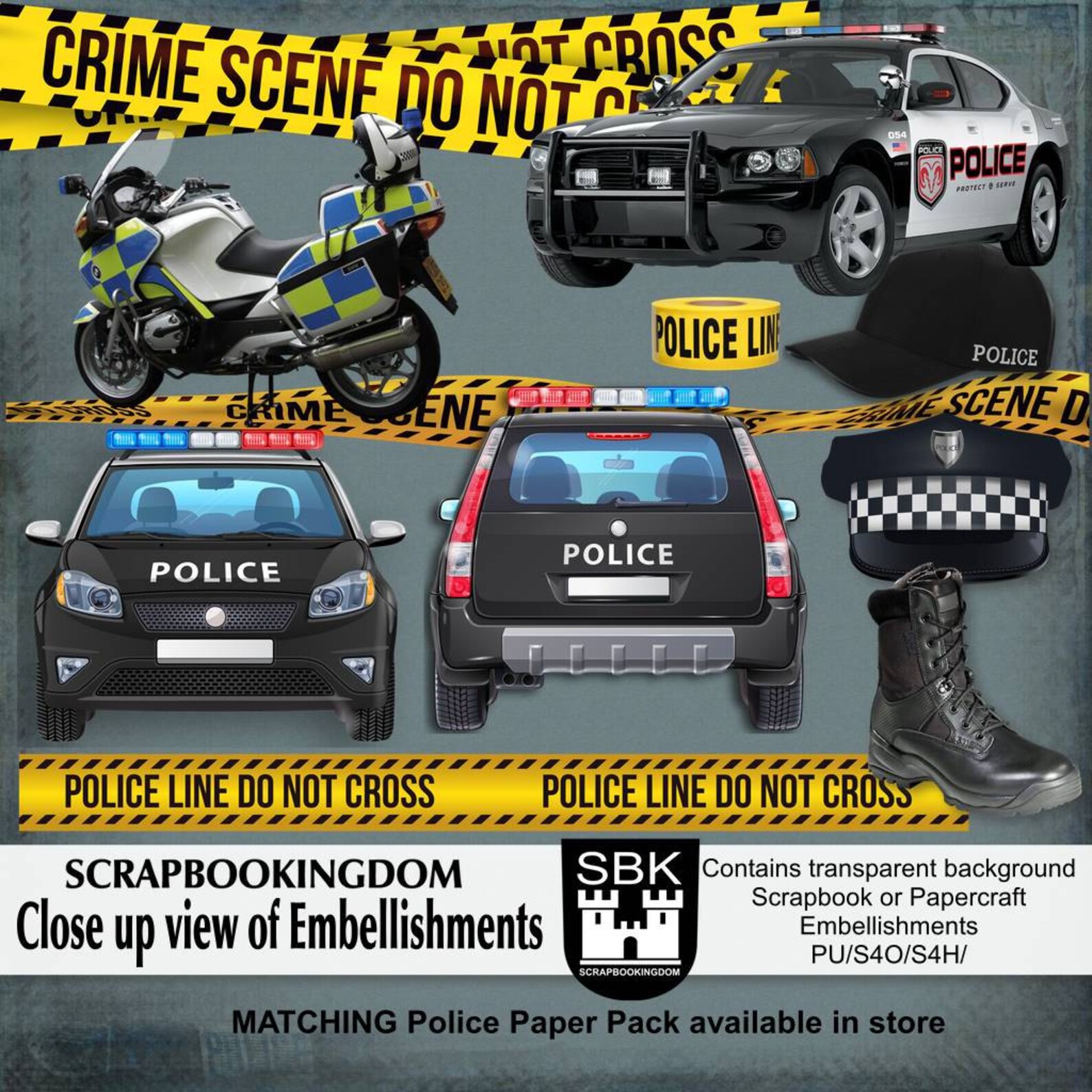 POLICE Digital Scrapbook Kit. 76 Digital Clipart Embellishments - Theme ...