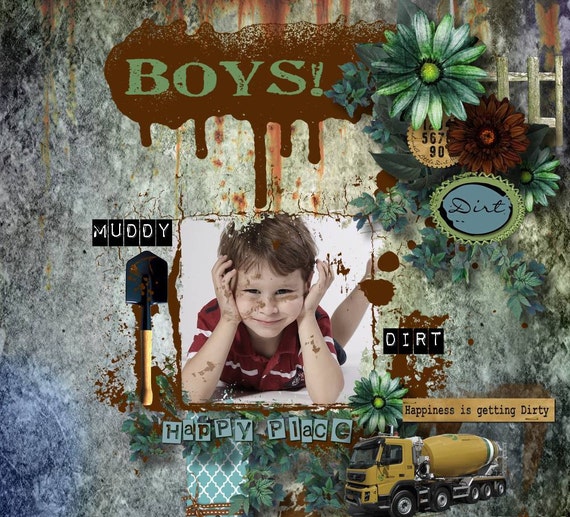 A Little Dirt Boys scrapbook kit with mud and dirt theme 18 | Etsy