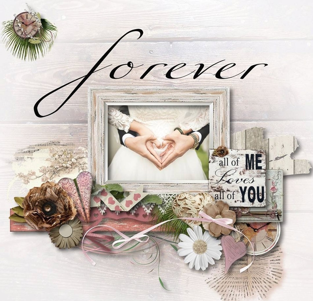 Romantic Love Scrapbook Kit DISTRESSED HEARTS ,hearts,flowers,foliage ...