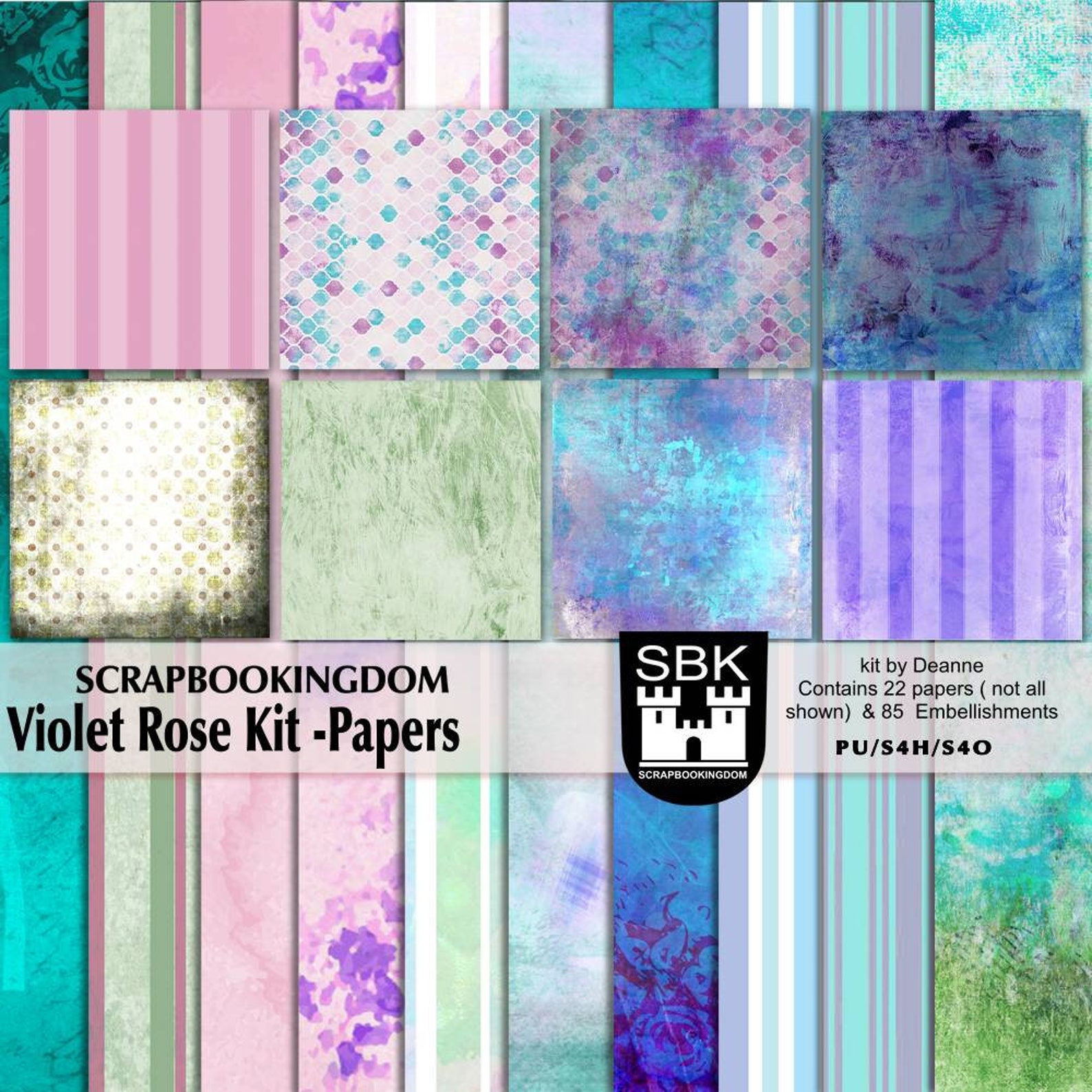 VIOLET ROSE Digital Scrapbook Kit Turned Page Corners Hearts - Etsy