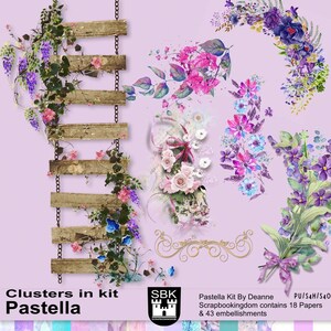 Pastella Digital Scrapbooking Kit Flowers Plus Premade Floral Frame ...
