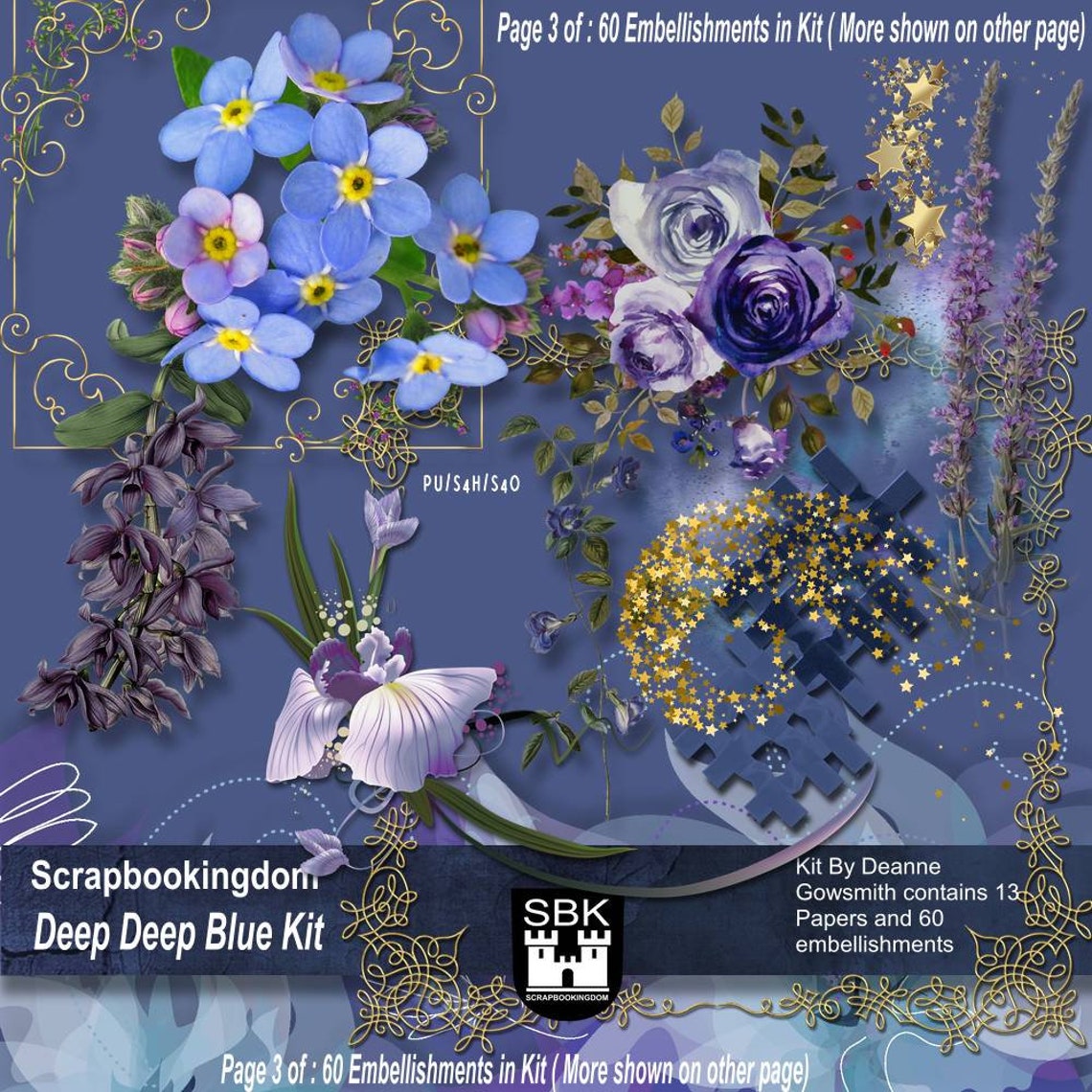 Deep Deep Blue Digital Scrapbooking Kit High Quality Digital Graphics ...