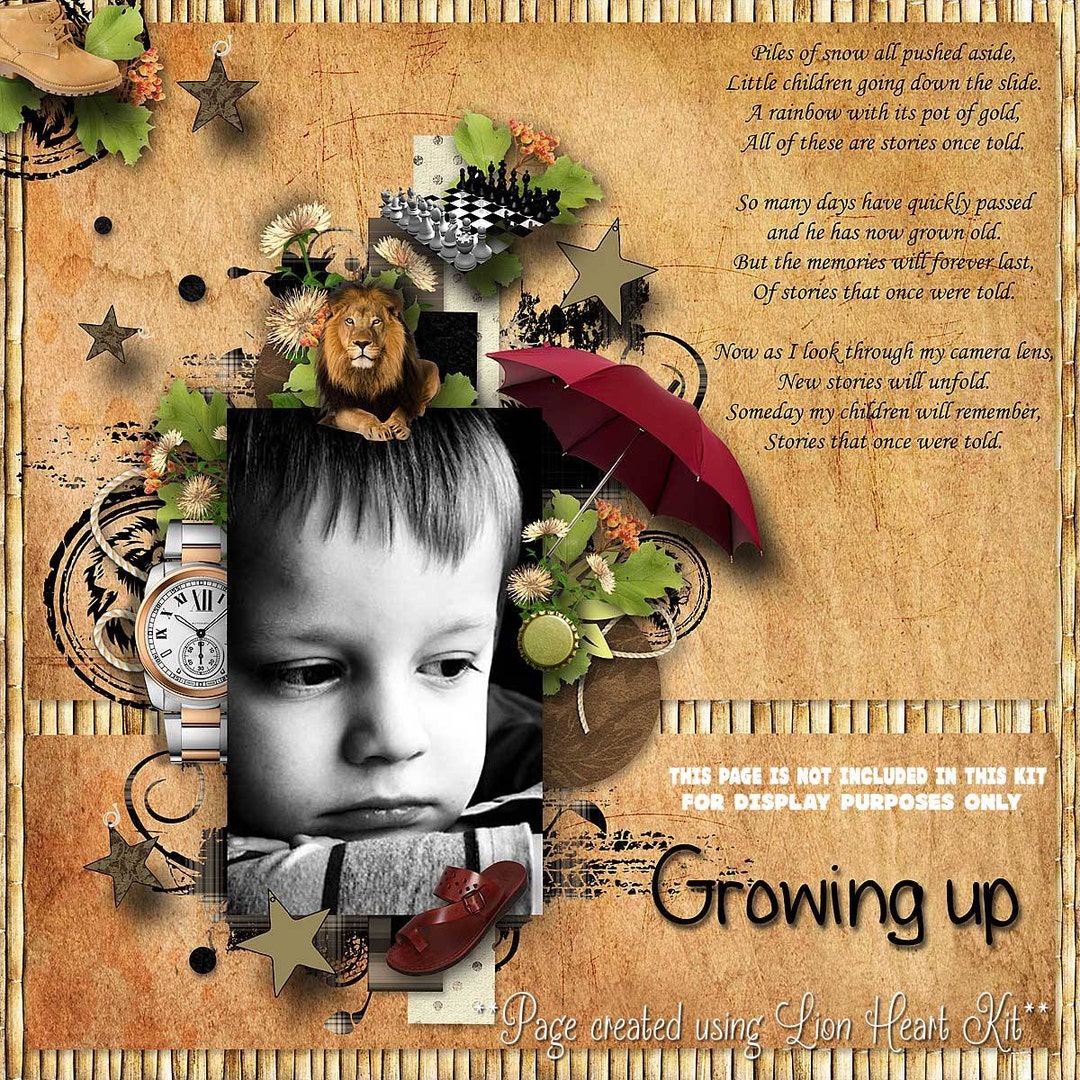 Masculine Scrapbook Kit "lion Heart" Mens Boys Digital Kit Male Theme ...