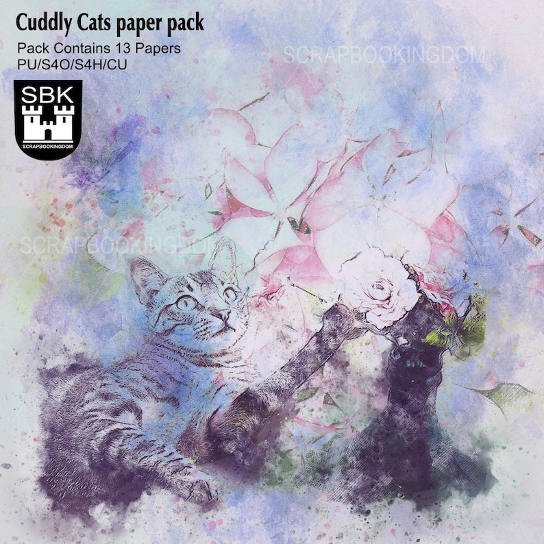 Cat Theme Digital Scrapbook Papers CUDDLY CATS 13 Papers All With ...