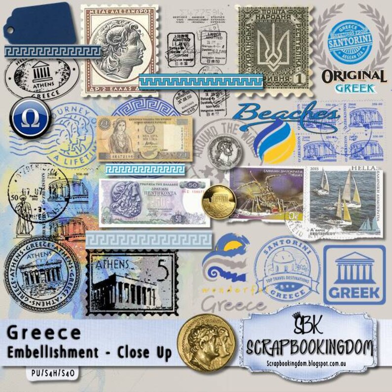 GREECE Digital Scrapbooking Kit 67 Embellishments and 19 - Etsy